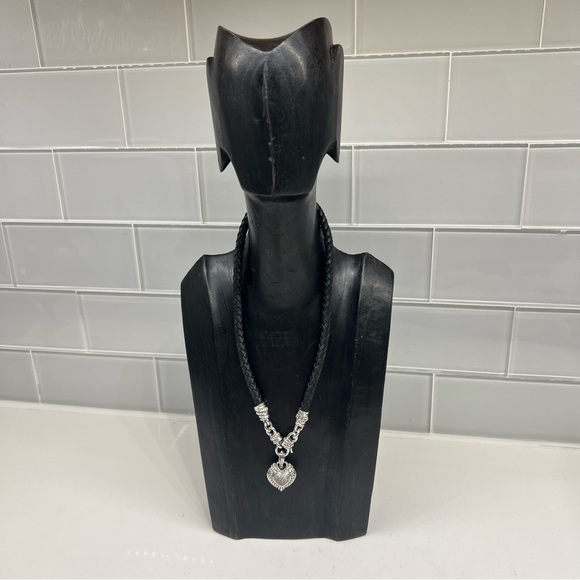 Judith Ripka | Jewelry | Judith Ripka Silver Black Leather Cord Heart ...